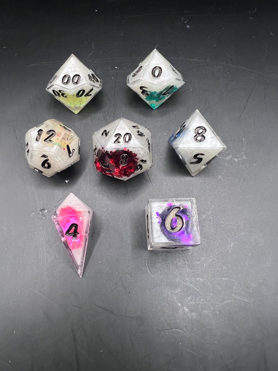 Chromatic Cores” Handmade Sharp-edge Dice Set – Multicolor Burst ...