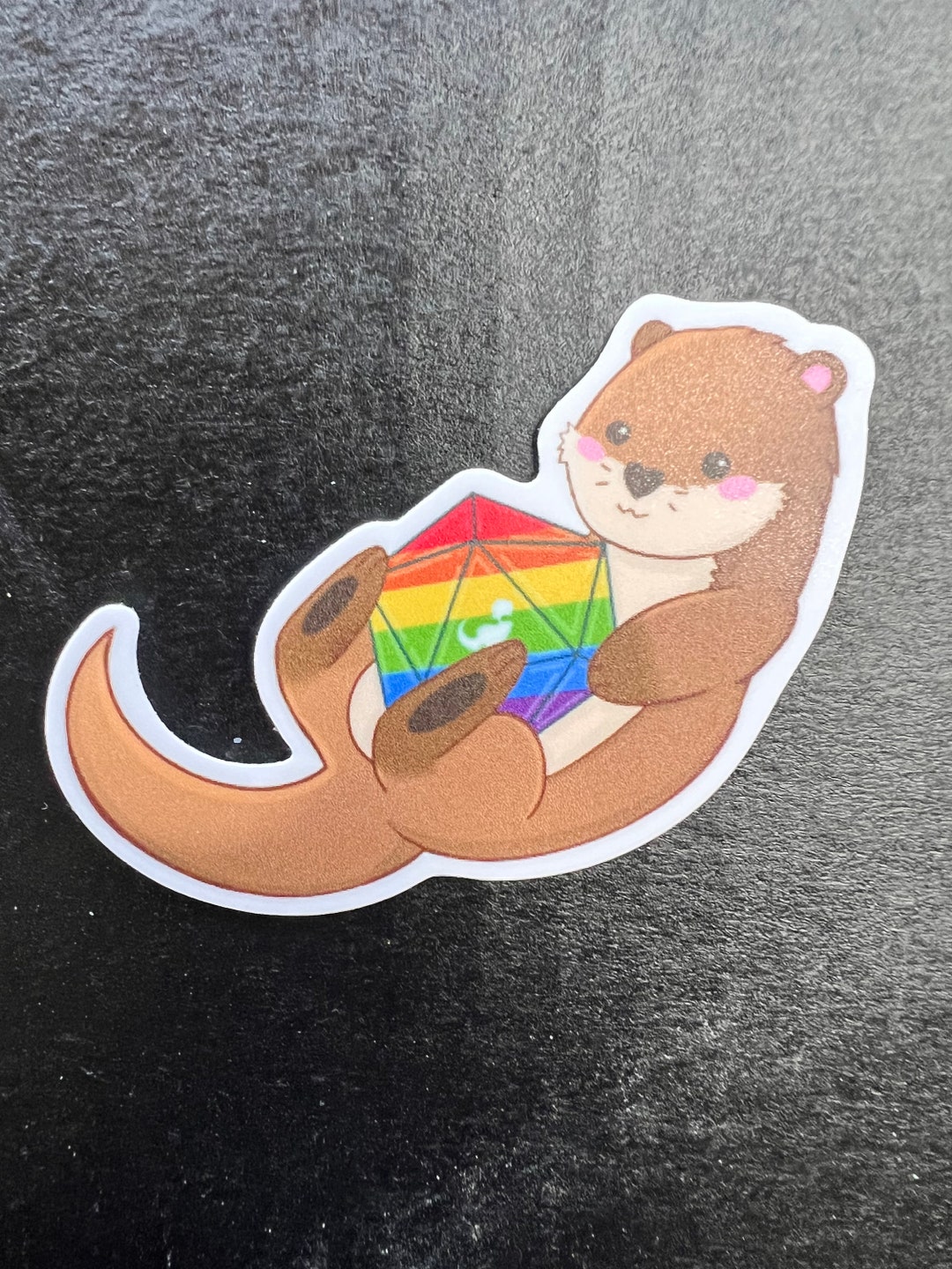 Otter Holding Rainbow Pride D20 Sticker - Etsy