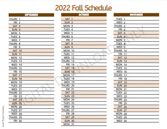 2022 Fall Printable Calendar - Etsy