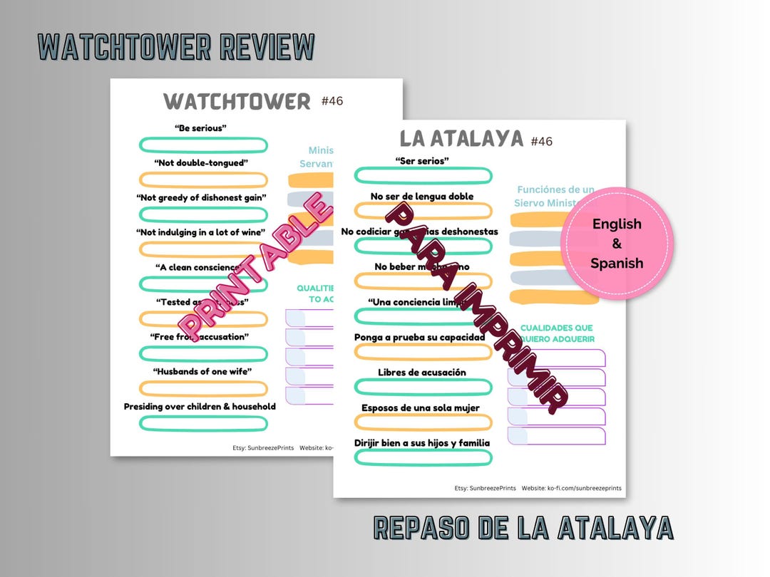PRINTABLE Watchtower Summary 46 Resumen De La Atalaya Estudio 46 - Etsy