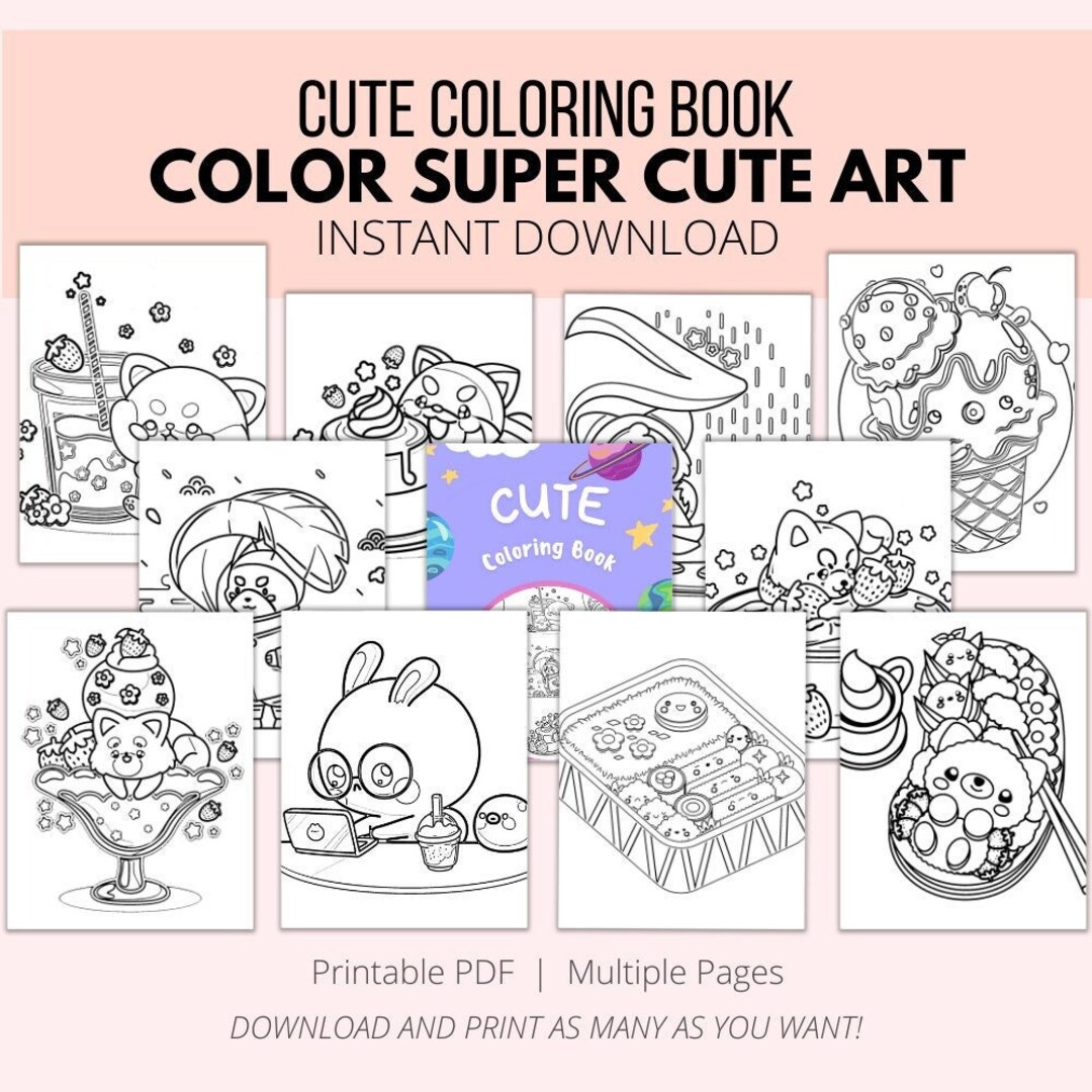 Cute Coloring Book Kawaii Adorable Art Drawing Adult Kid Printable - Etsy