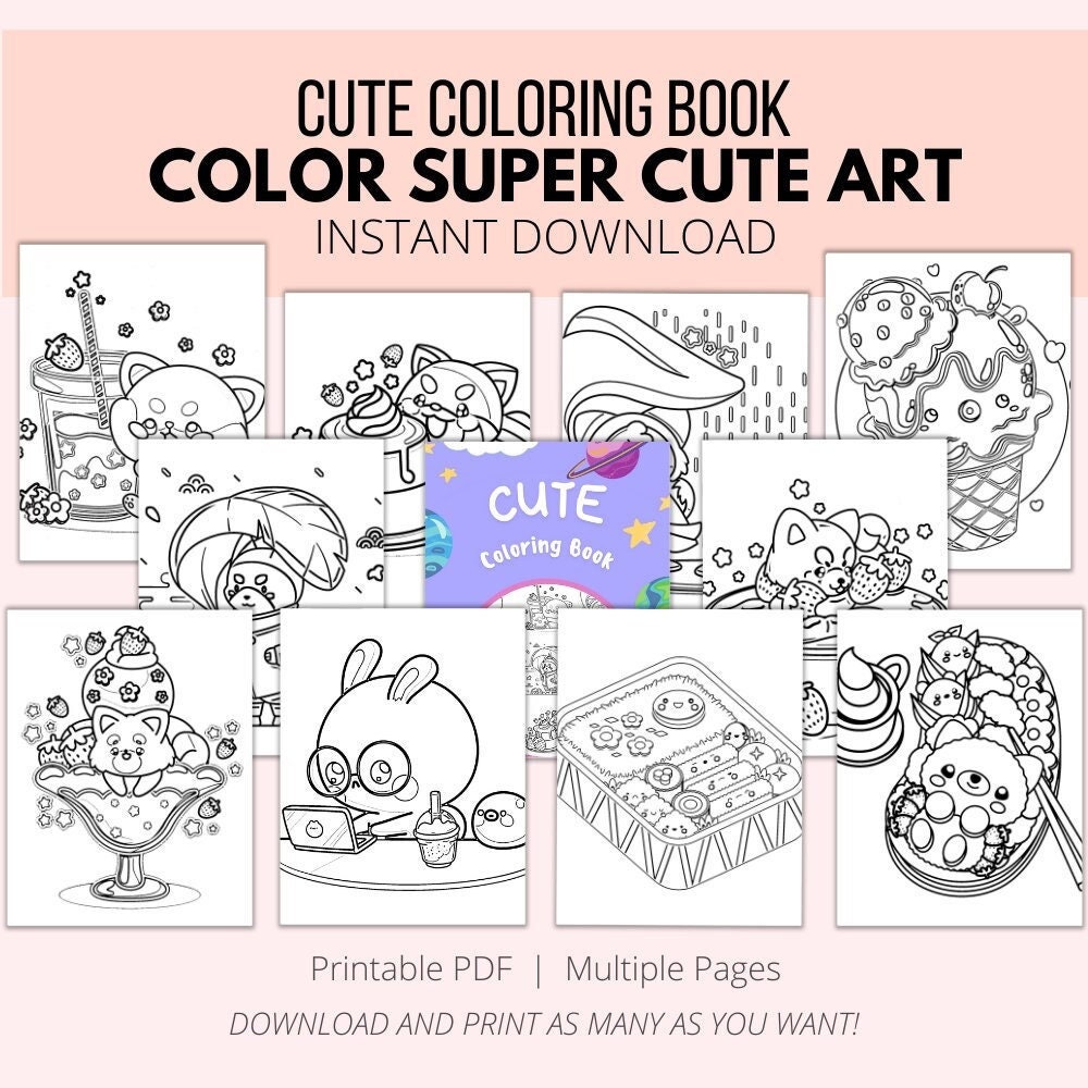 Cute Coloring Book Kawaii Adorable Art Drawing Adult Kid - Etsy