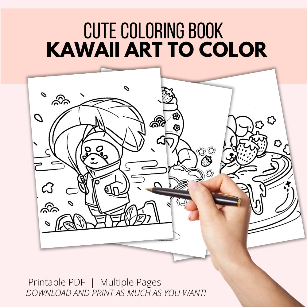 Cute Coloring Book Kawaii Adorable Art Drawing Adult Kid Printable - Etsy
