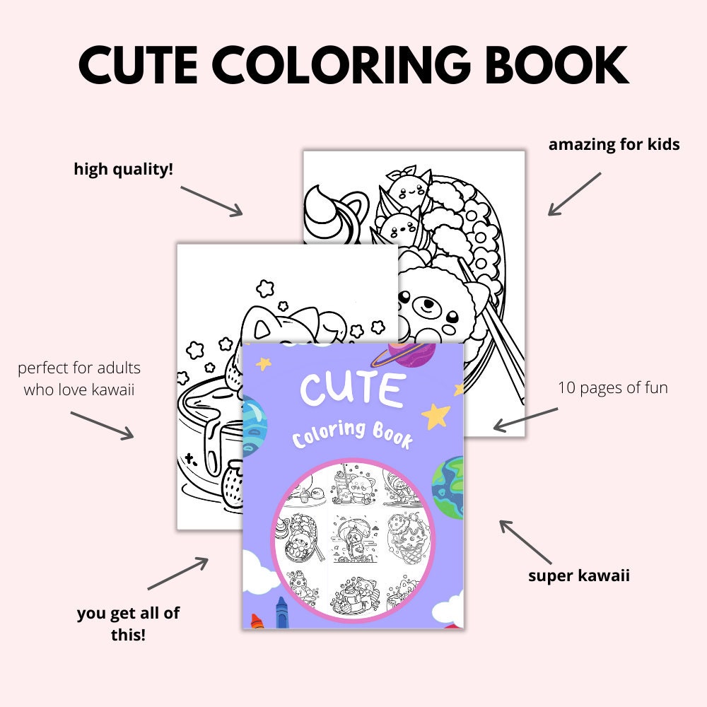 Cute Coloring Book Kawaii Adorable Art Drawing Adult Kid - Etsy
