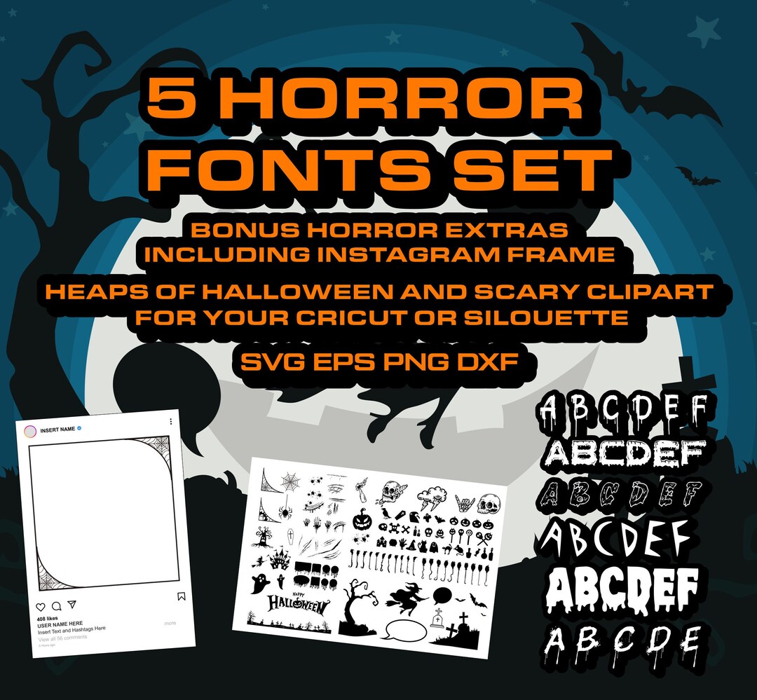 Horror Halloween Scary SVG Bundle Font + Assets Inc, SVG Bundle, Skulls ...