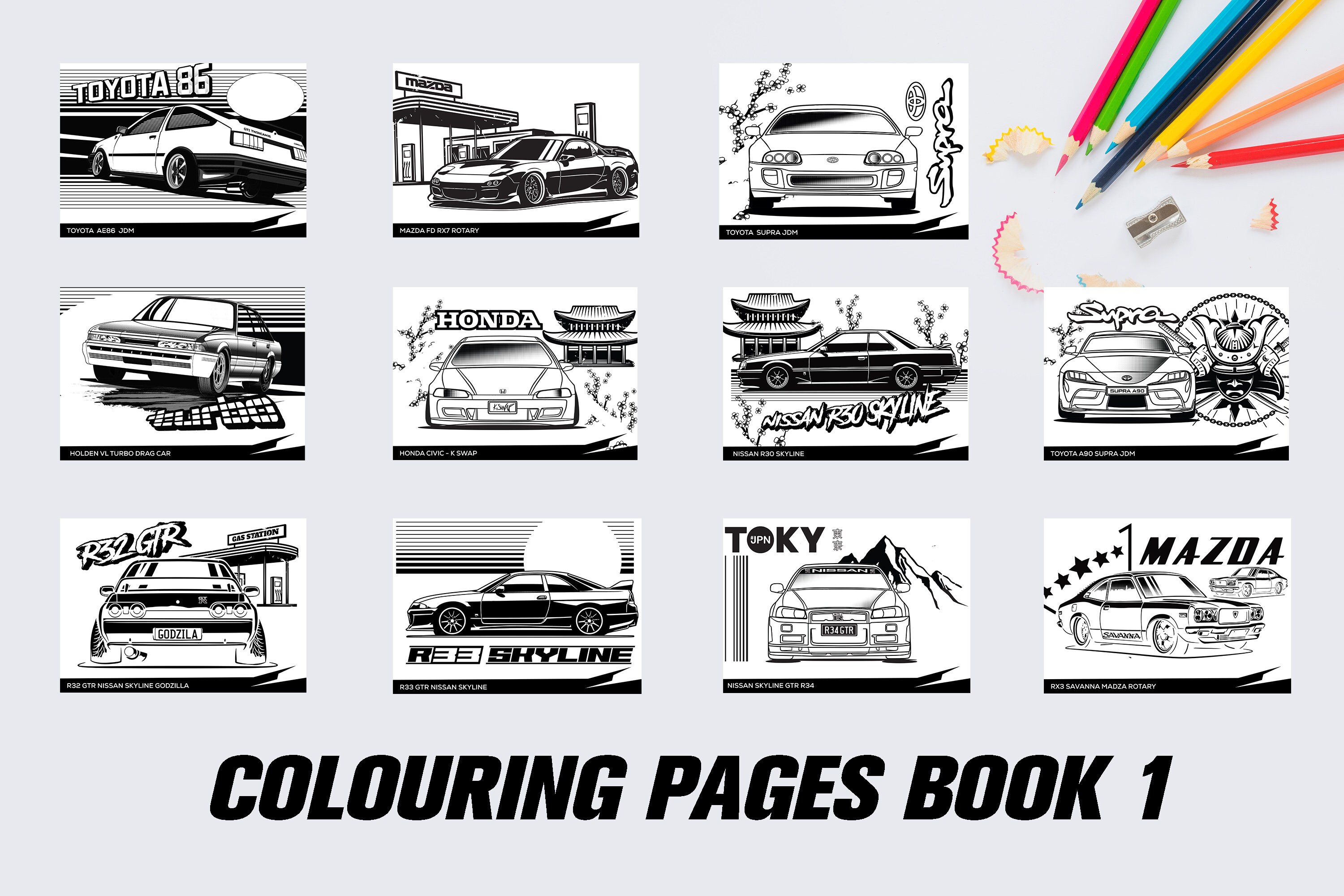 Coloring in Pages Racing JDM Race Cars - Etsy