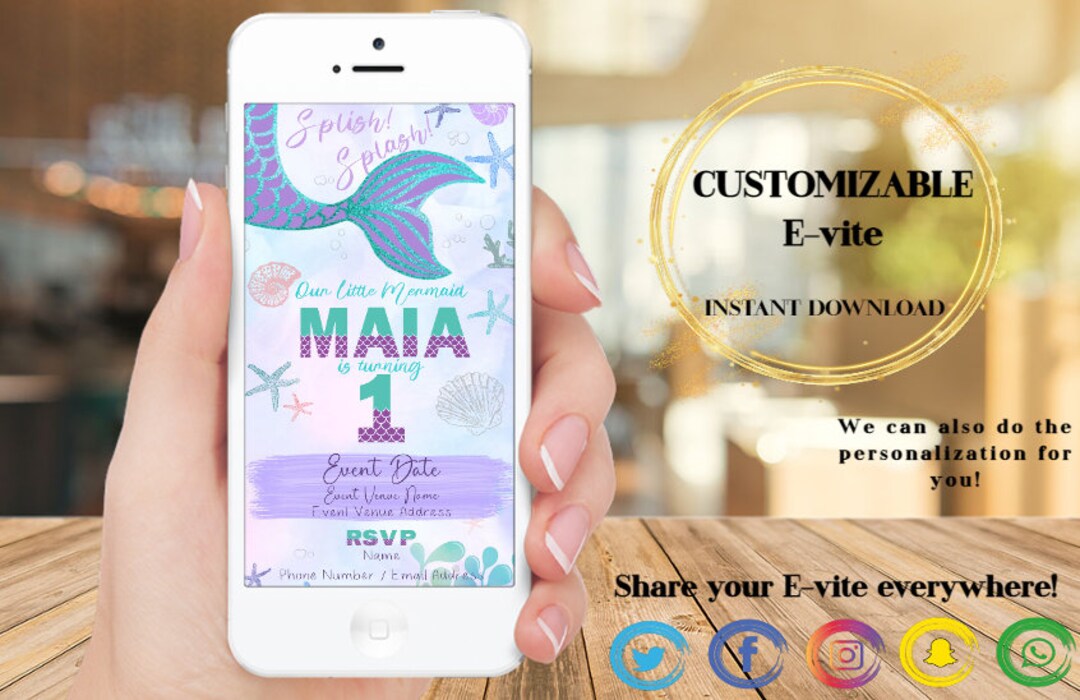 Mermaid Birthday Digital Invitation/ Evite for Print/email/text. - Etsy