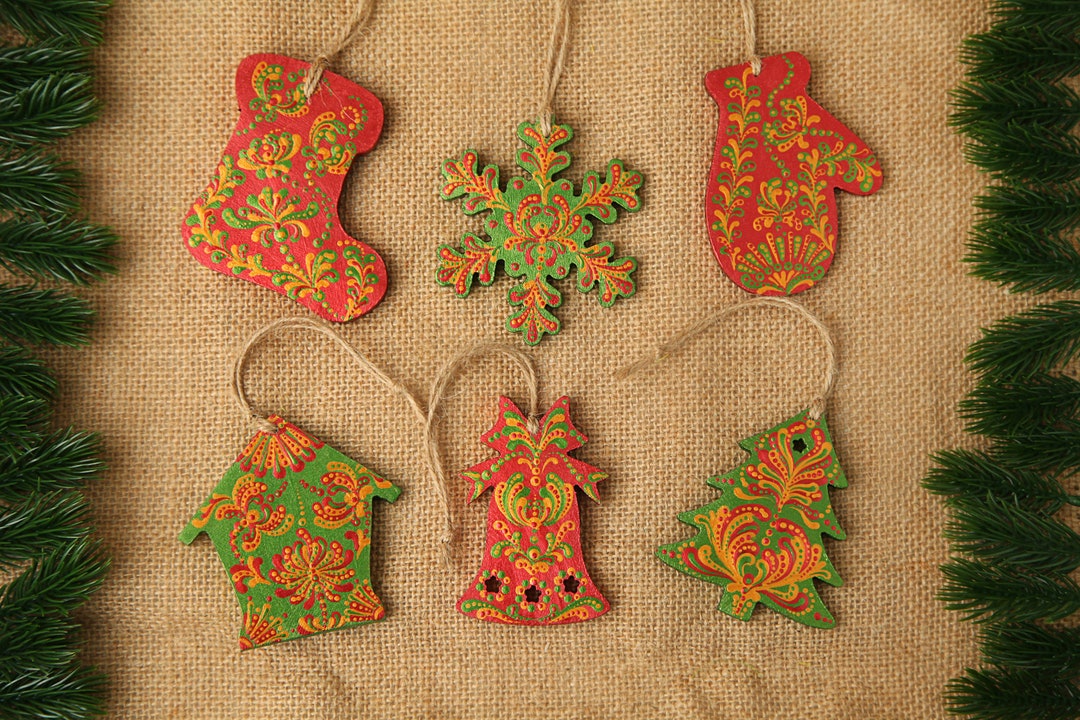 Hand Painted Wooden Christmas Tree Decorations Set,ukrainian Handmade ...