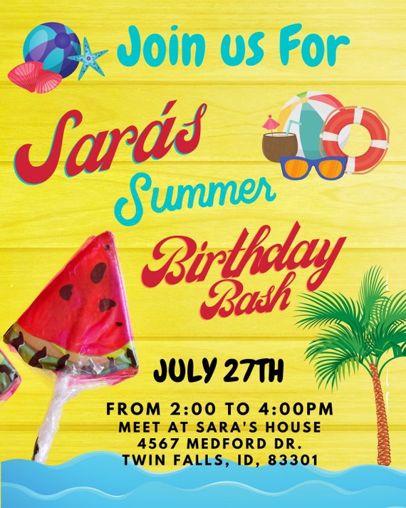 Summer Fun Birthday Invitation - Etsy