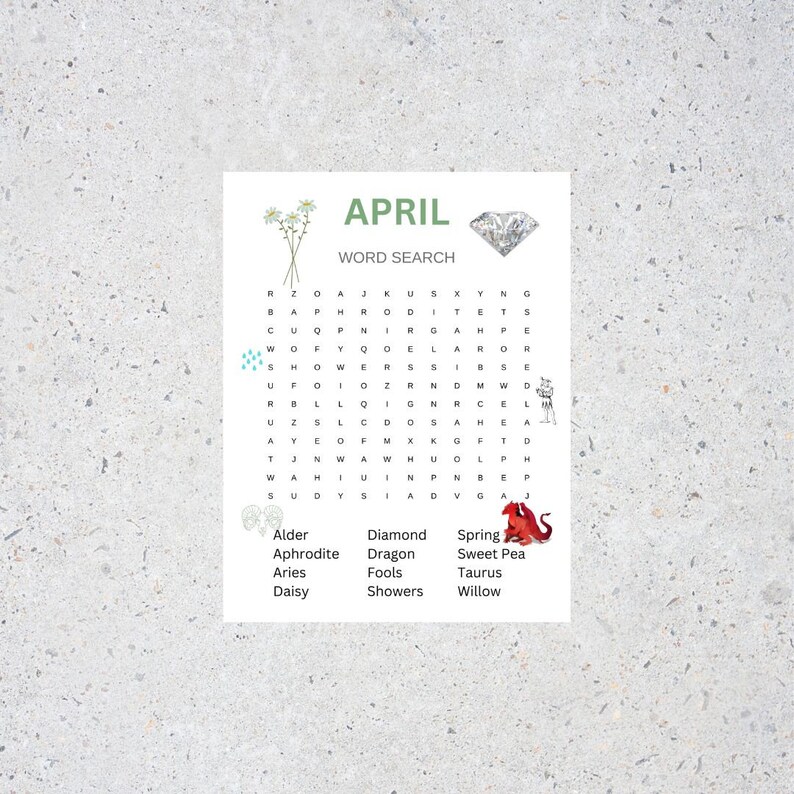 Word Search Puzzle April – Printable - Etsy