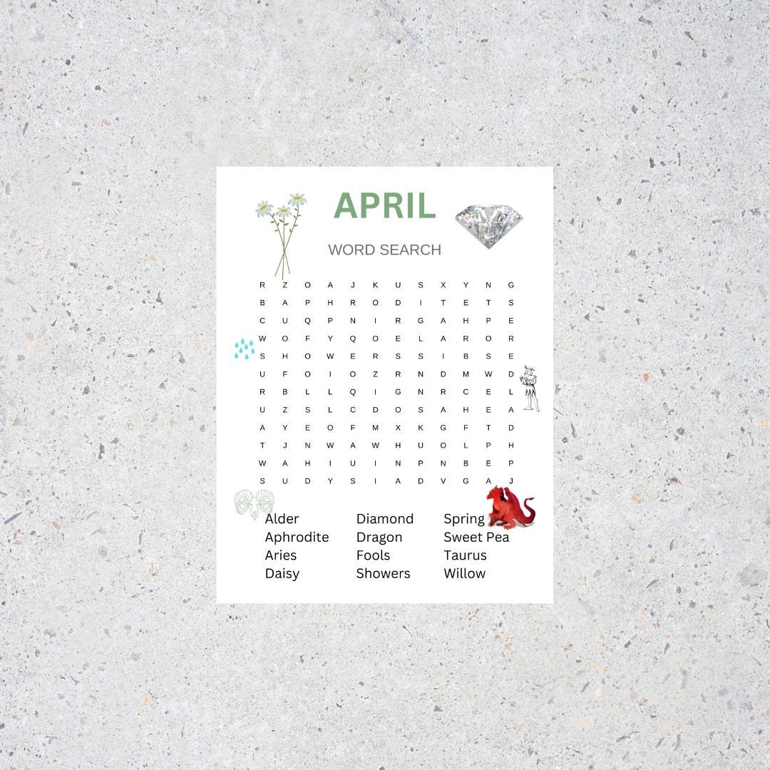 Word Search Puzzle April – Printable - Etsy