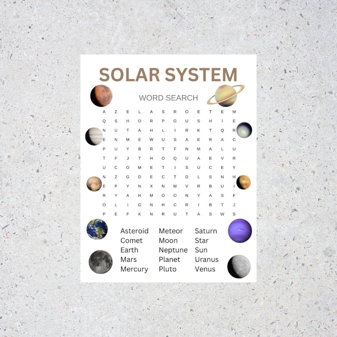 Solar System Word Search With Answer Key - Printable - Etsy