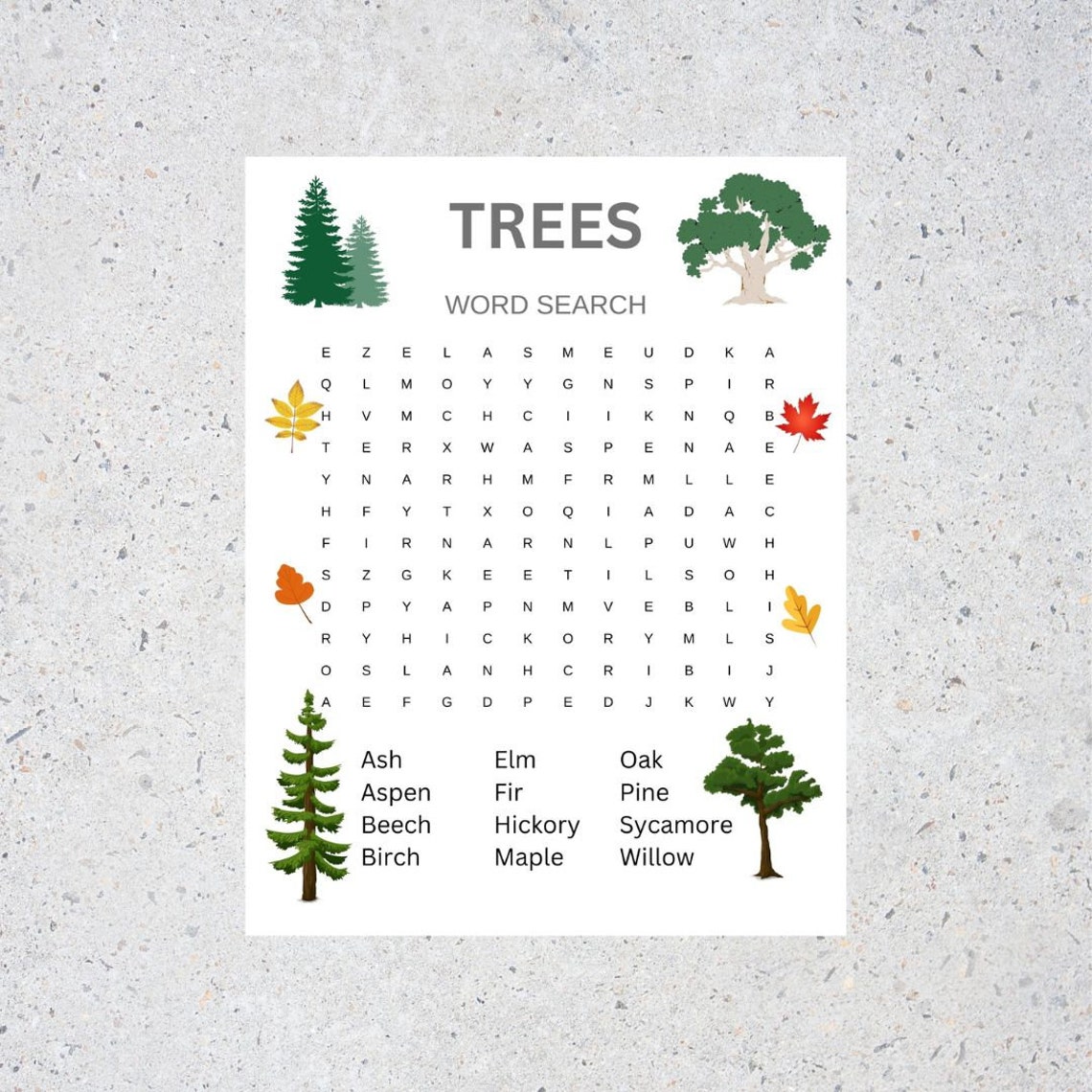 Trees Word Search With Answer Key Printable - Etsy