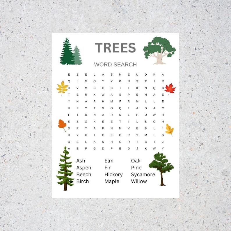 Trees Word Search With Answer Key - Printable - Etsy