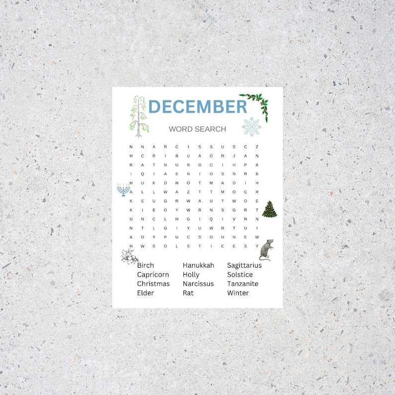 Word Search Puzzle December – Printable - Etsy
