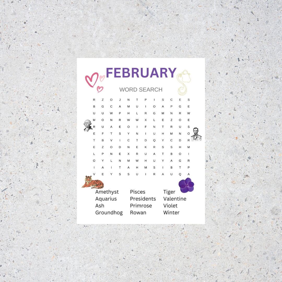 Word Search Puzzle February – Printable - Etsy