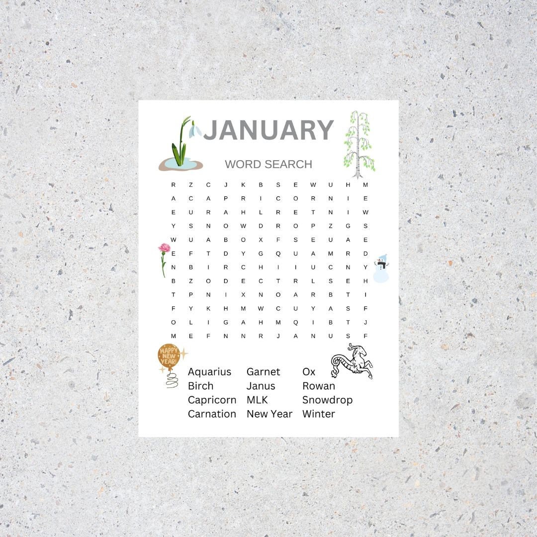 Word Search Puzzle January - Printable - Etsy