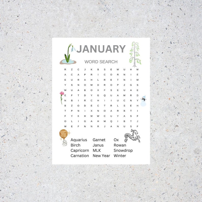 Word Search Puzzle January - Printable - Etsy