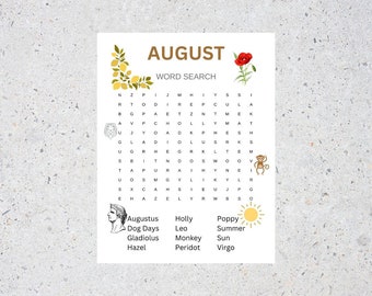 August Word Search, Printable, Instant Download, PDF - Etsy
