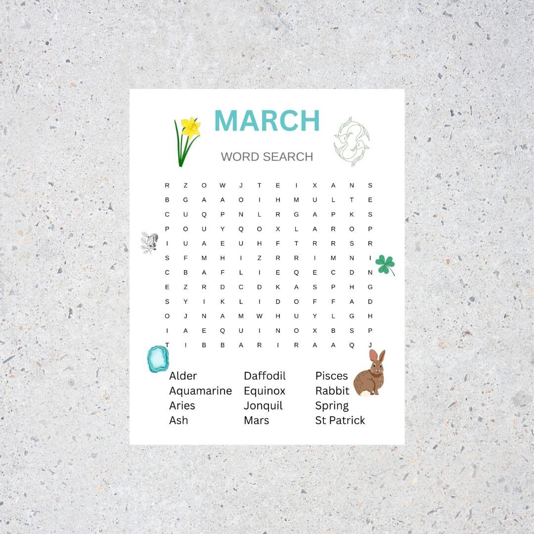Word Search Puzzle March – Printable - Etsy