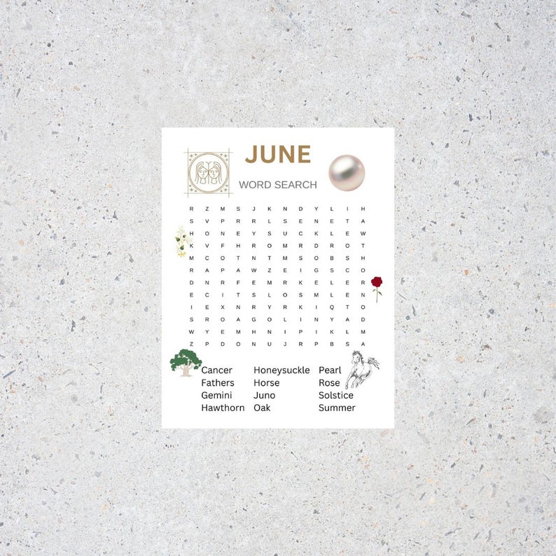 Word Search Puzzle June – Printable - Etsy