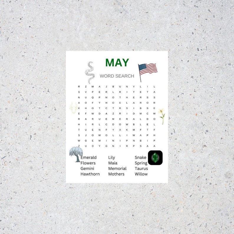 Word Search Puzzle May – Printable - Etsy