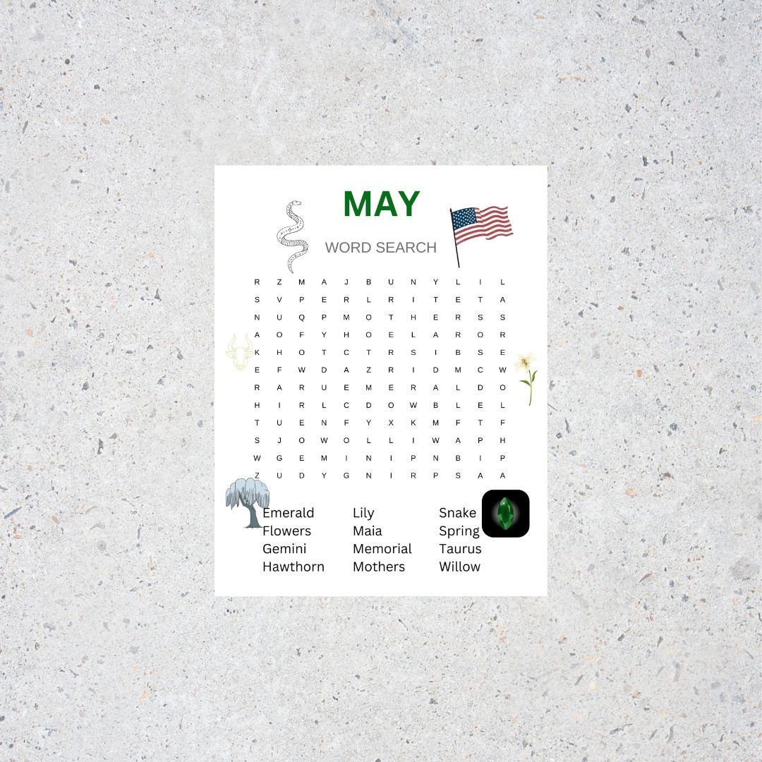 Word Search Puzzle May – Printable - Etsy