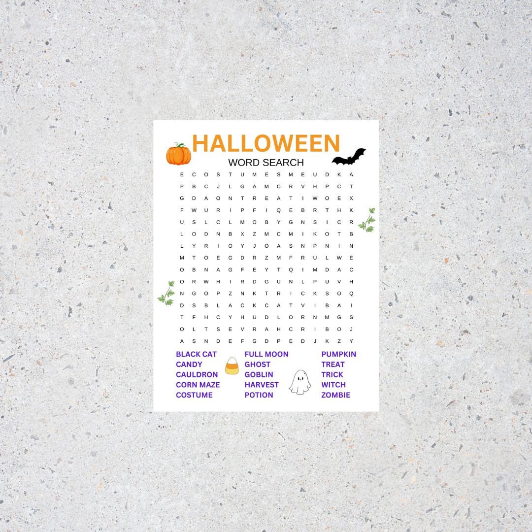 Halloween Word Search With Answer Key, Printable Word Search - Etsy