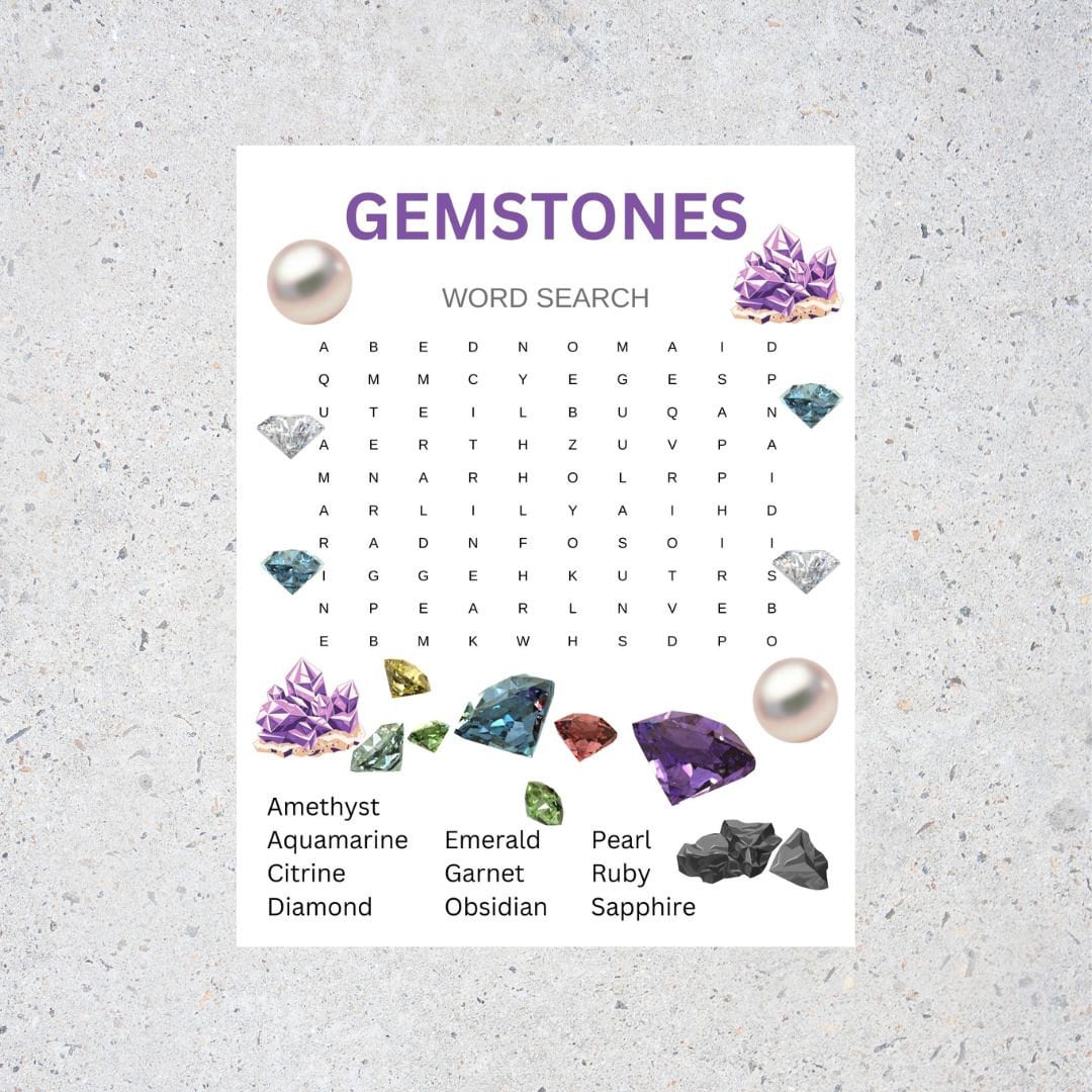 Gemstones Word Search With Answer Key - Printable Word Search - Etsy