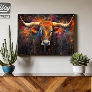 Texas Longhorn Canvas Art Print | Longhorn Painting Print, Western ...