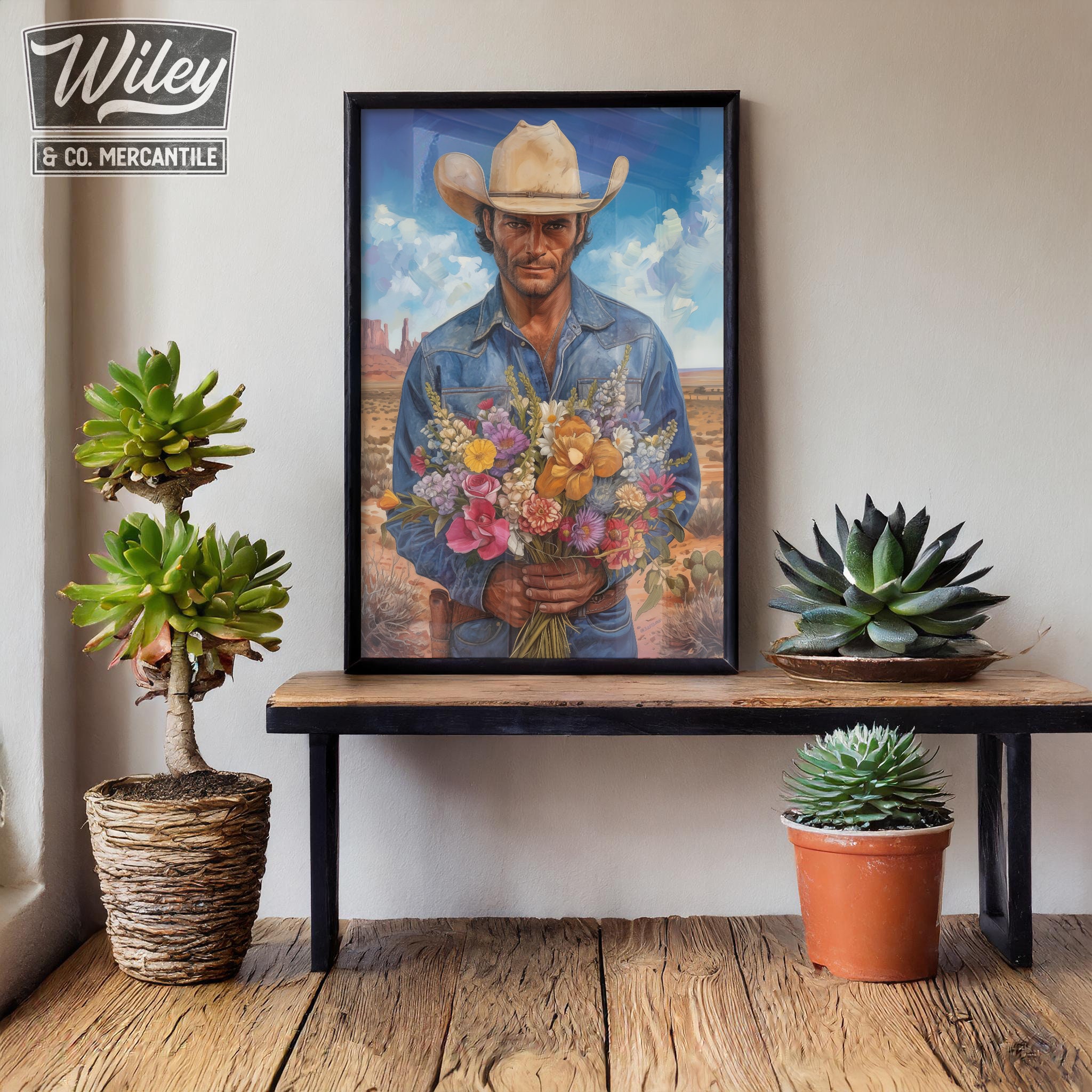 Retro Cowboy Art Print Floral Cowboy Wall Art, Vintage Cowboy Art ...