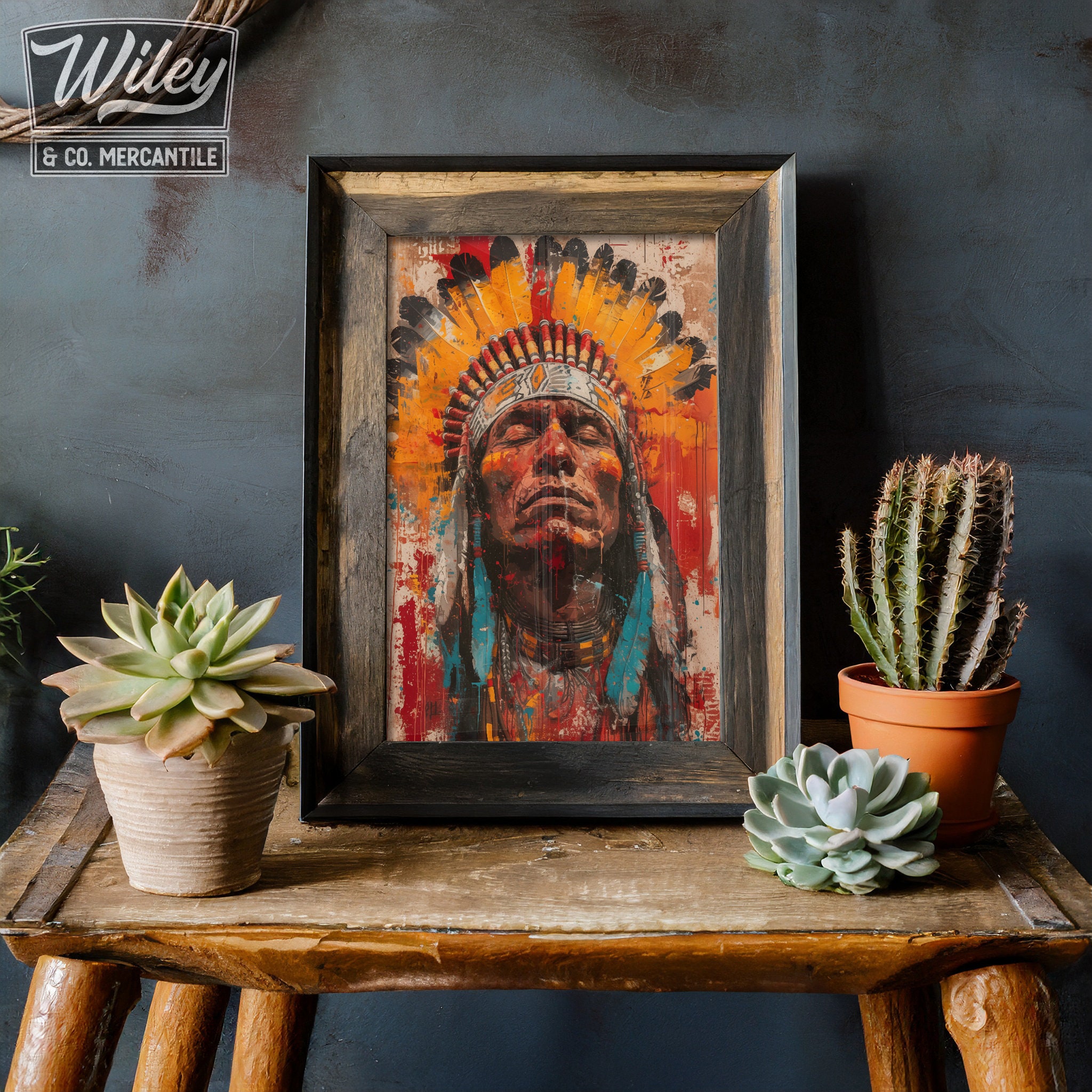 Native American Indian Chief Art Print Large Indian Wall Art, Vintage ...