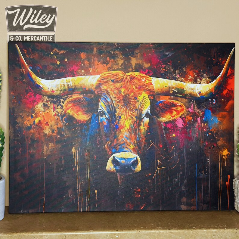 Texas Longhorn Canvas Art Print | Longhorn Painting Print, Western ...