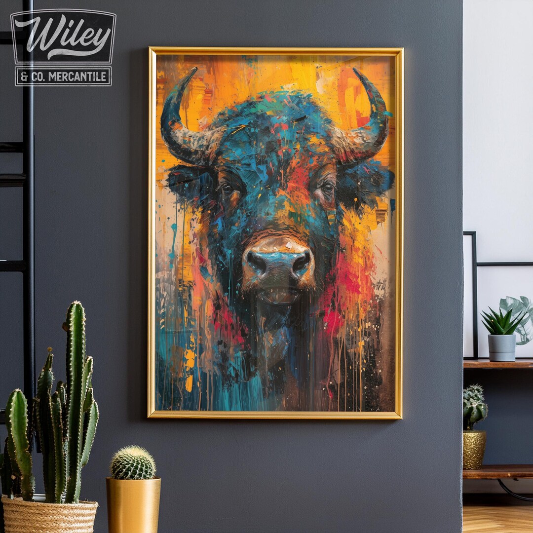 Buffalo Art Print | Large Buffalo Wall Art, American Bison Art, Native ...