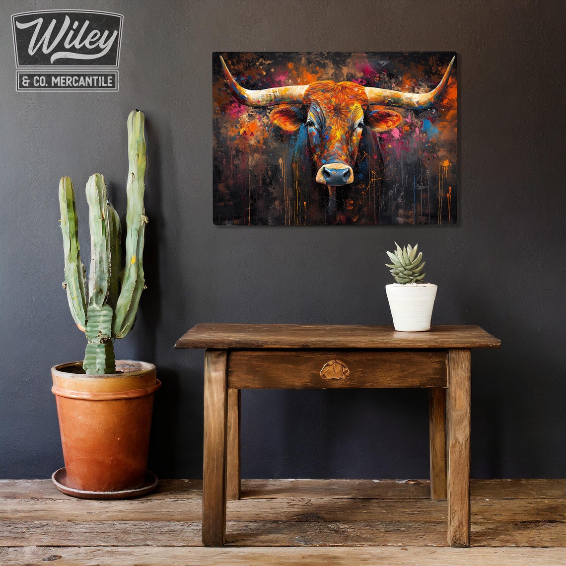 Texas Longhorn Canvas Art Print Longhorn Painting Print, Western Cattle ...