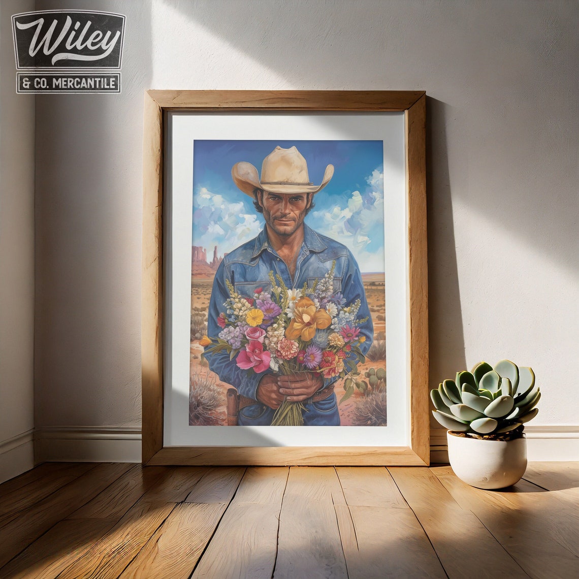 Retro Cowboy Art Print Floral Cowboy Wall Art, Vintage Cowboy Art ...