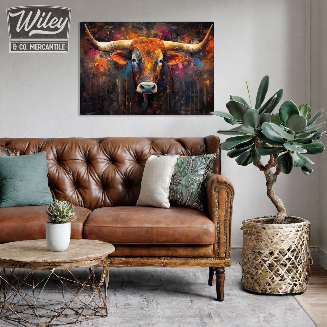 Texas Longhorn Canvas Art Print Longhorn Painting Print, Western Cattle ...