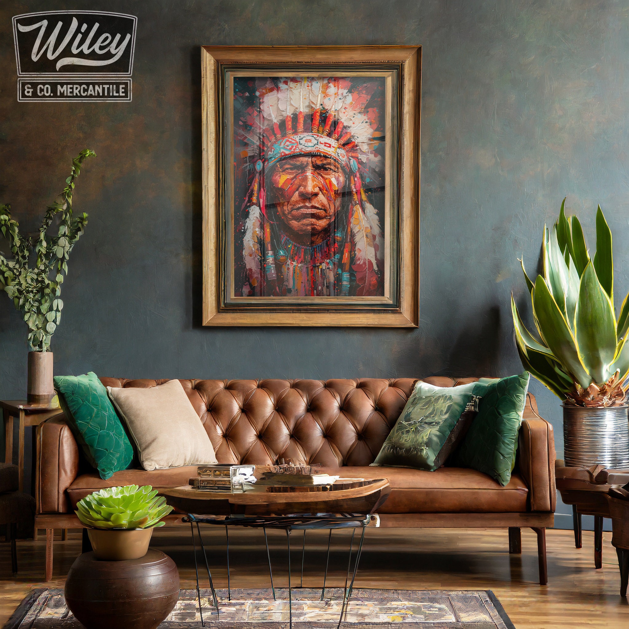 Native American Indian Chief Art Print Large Indian Wall Art, Vintage ...