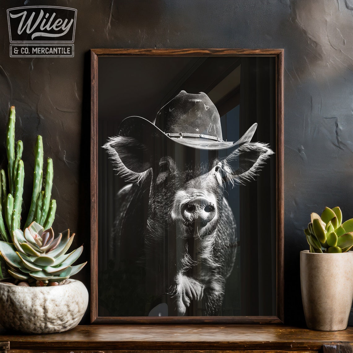 Cute Pig Wearing Cowboy Hat Art Print, Western Farm Animals Print ...