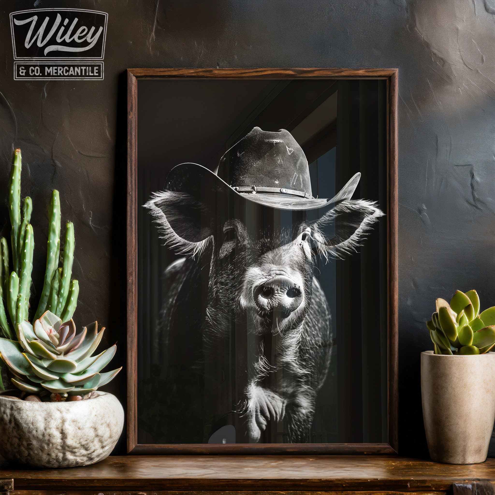 Cute Pig Wearing Cowboy Hat Art Print, Western Farm Animals Print ...
