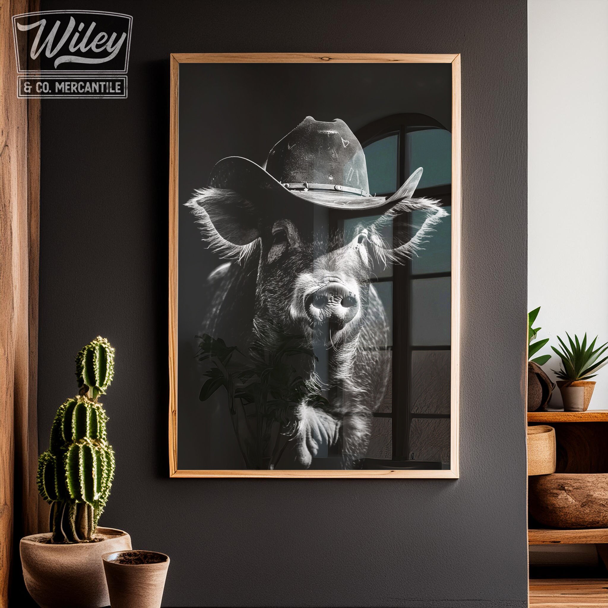 Cute Pig Wearing Cowboy Hat Art Print, Western Farm Animals Print ...