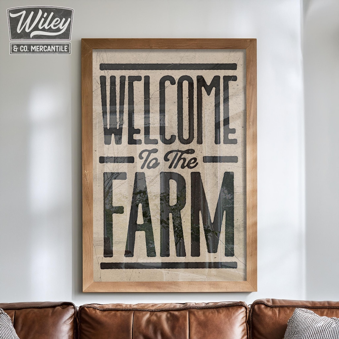 Welcome to the Farm Wall Art Print, Vintage Ink Press Style Typography ...