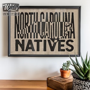 North Carolina Native Vintage Ink Press Typography Art Print | Large ...