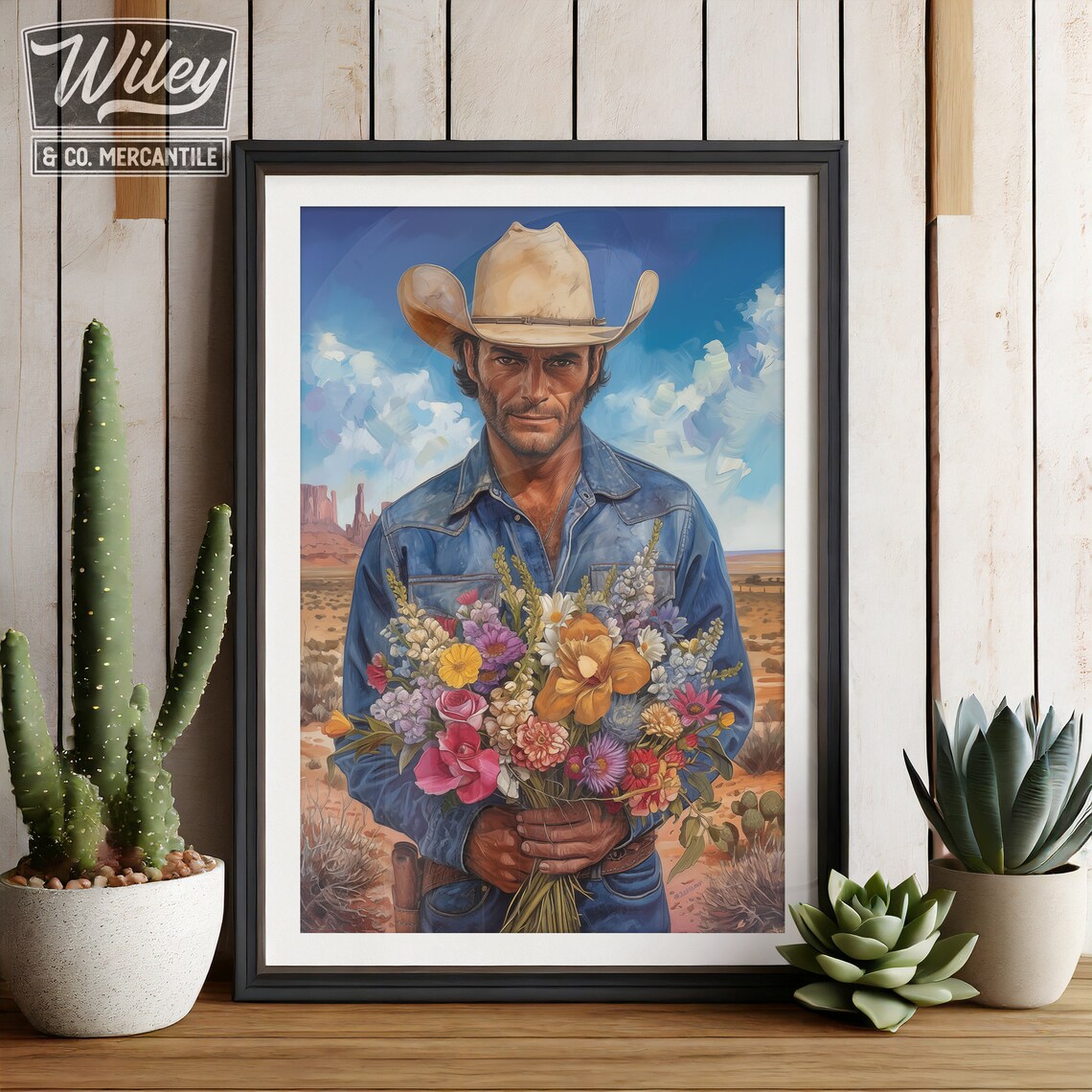 Retro Cowboy Art Print Floral Cowboy Wall Art, Vintage Cowboy Art ...