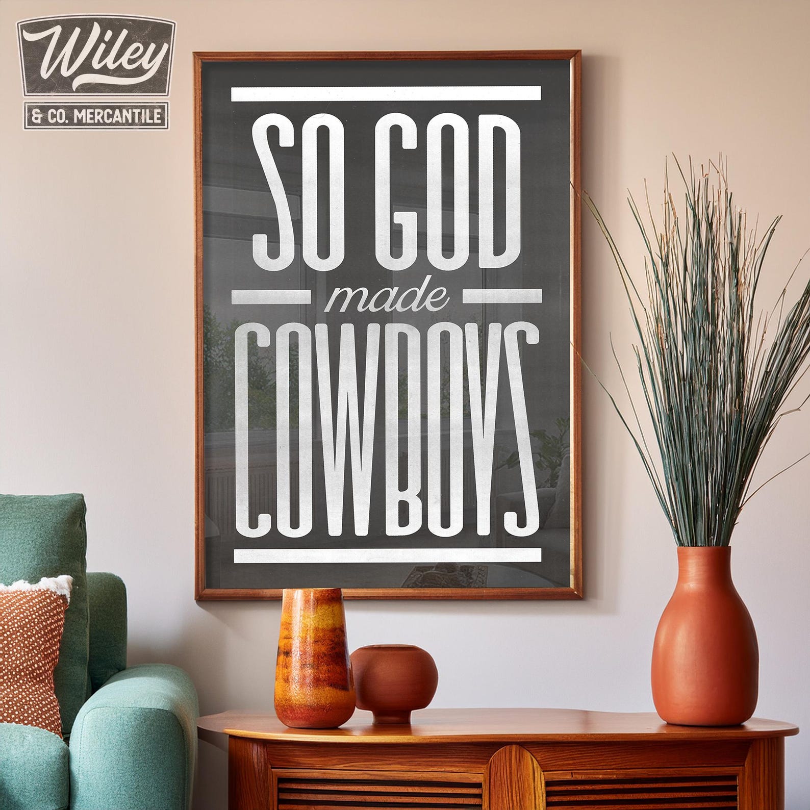So God Made Cowboys, Bold Western Quote Wall Art, Modern Black and ...