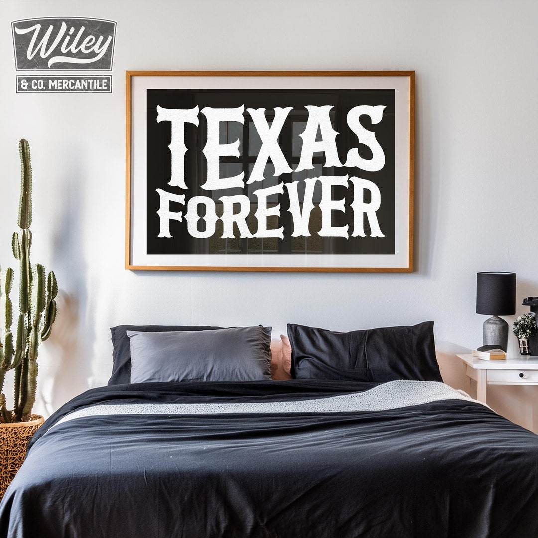 Texas Forever Vintage Black and White Typography Art Print | Large Texas Wall Art, Texas Home ...