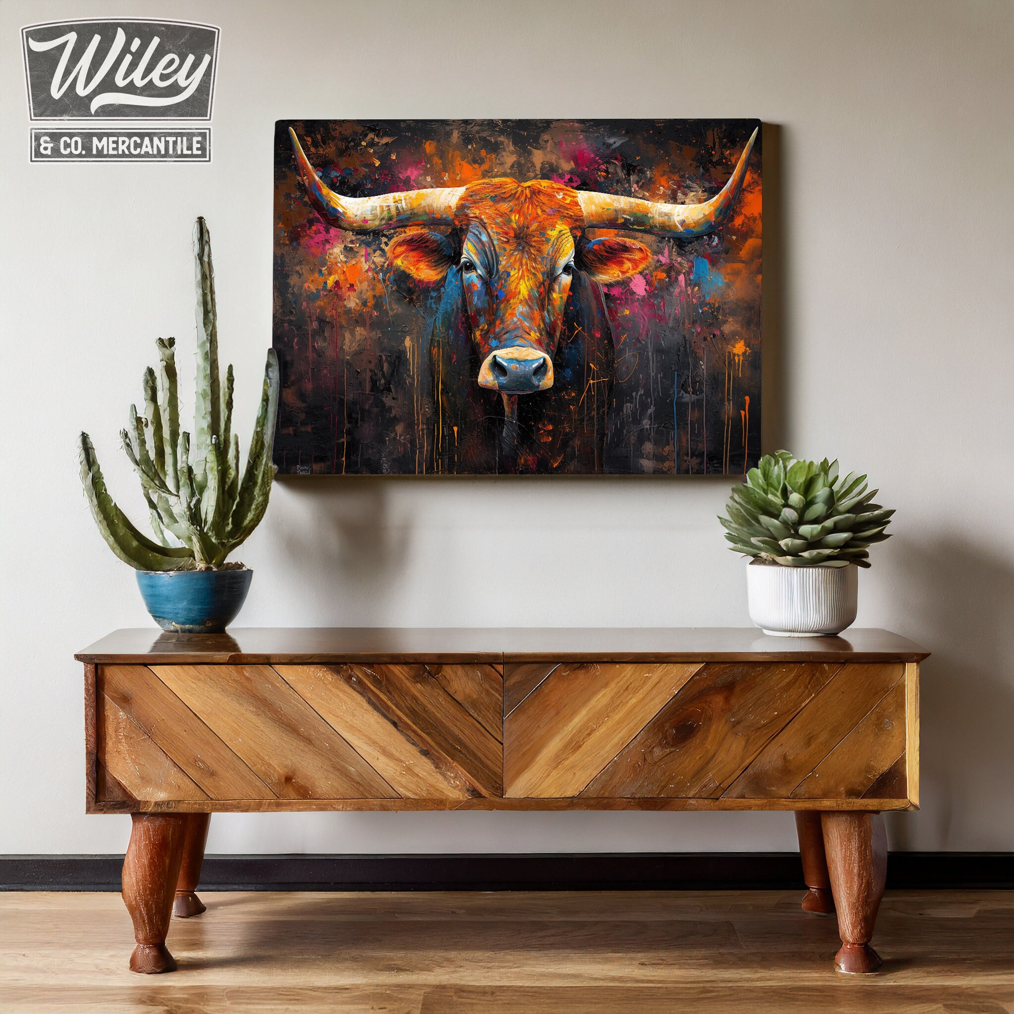 Texas Longhorn Canvas Art Print Longhorn Painting Print, Western Cattle ...