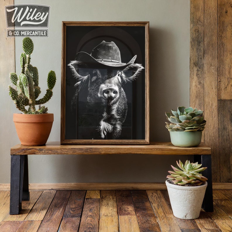 Cute Pig Wearing Cowboy Hat Art Print, Western Farm Animals Print ...