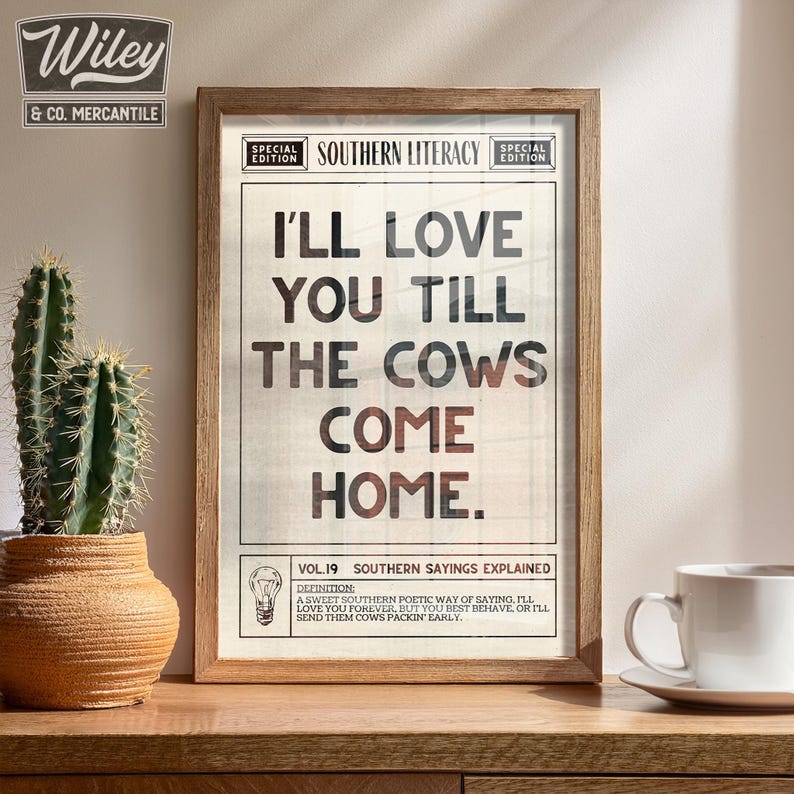 I'll Love You Till the Cows Come Home Wall Art Print, Funny Dictionary ...