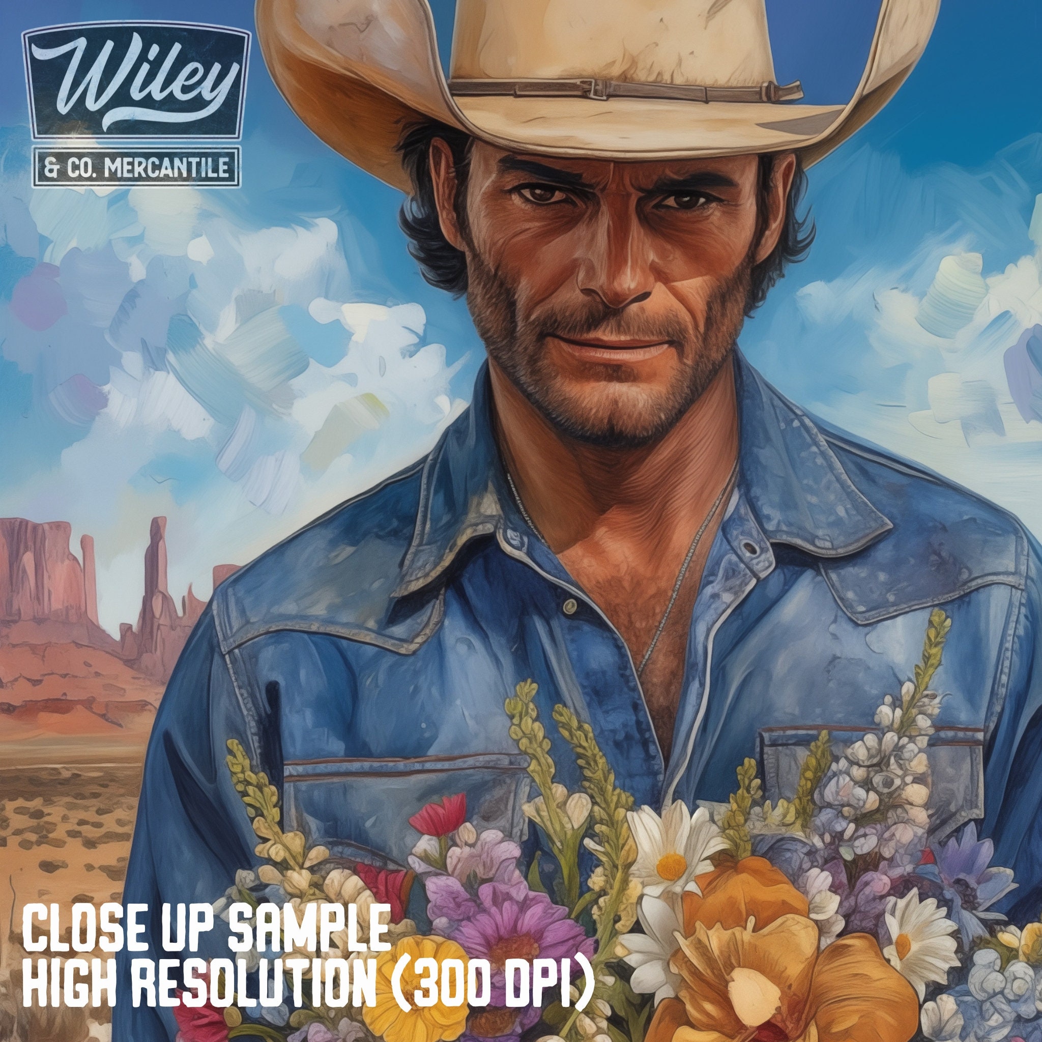 Retro Cowboy Art Print | Floral Cowboy Wall Art, Vintage Cowboy Art ...